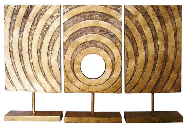 Geometric Circles Modern Sculptures, Gold Abstract, 3-Piece Set ...