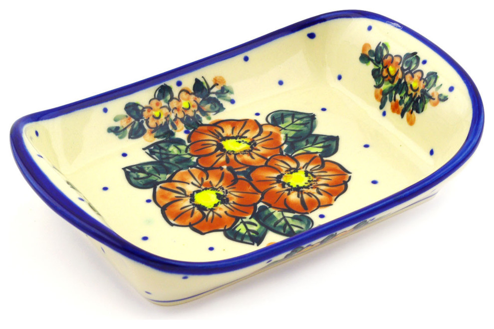 Polmedia Polish Pottery 9" Stoneware Platter With Handles - Traditional ...