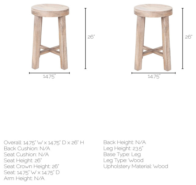 Brahma White Washed Solid Wood Counter Stool - Farmhouse - Bar Stools ...