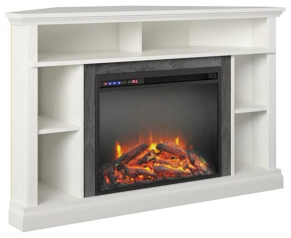 White Electric Corner Fireplace TV Stand, Fits TVs up to 50", Faux ...