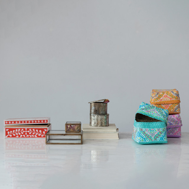 Decorative Mixed Material Storage Box with Horn Inlay, Red and White ...