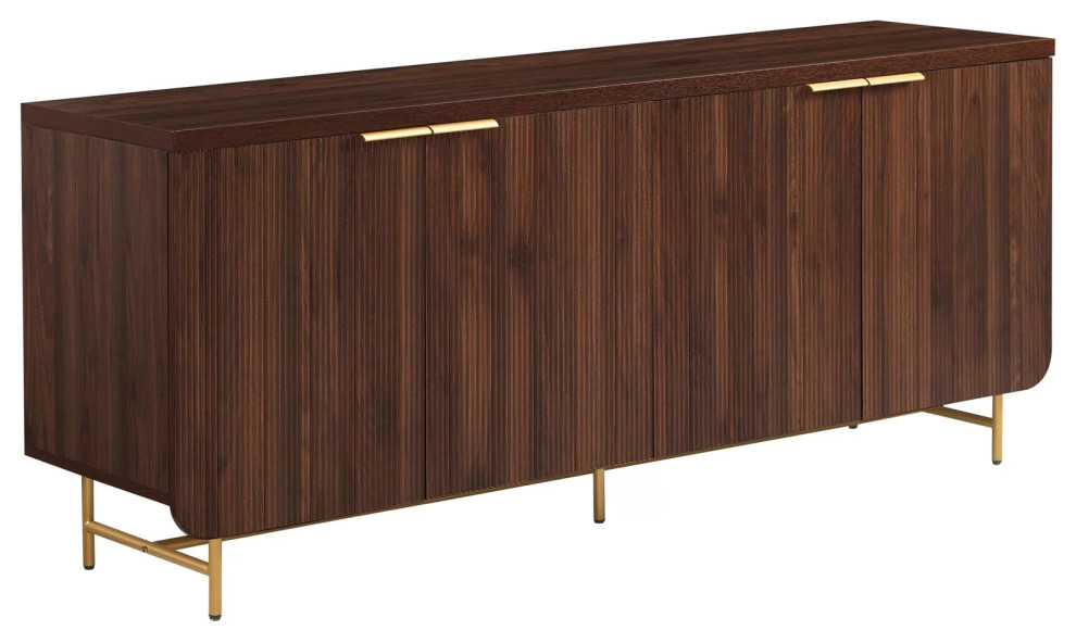Scandinavian Sideboard, Metal Legs With Adjustable Shelves, Dark Walnut ...