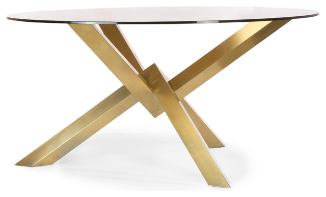 Couture Brushed Gold Dining Table With Glass Top - Contemporary ...