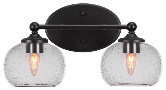 Capri 2-Light Bath Bar, Matte Black/Clear Bubble - Transitional ...