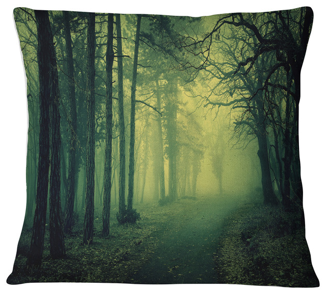 Green Light in Thick Mist Forest Landscape Photography Throw Pillow, 16 ...