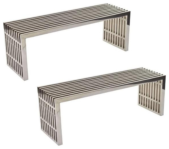 Home Square 2 Piece 46.5" Height Metal Dining Bench Set in Silver ...