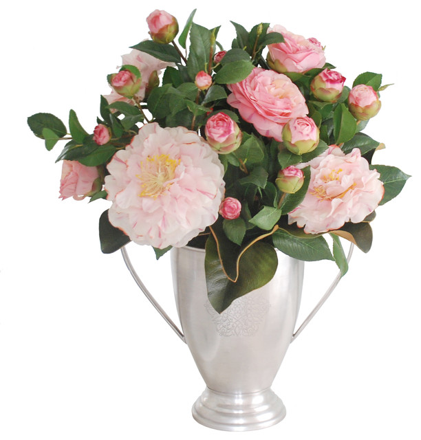Camillia, Silver Cup Flower Arrangement - Contemporary - Artificial ...