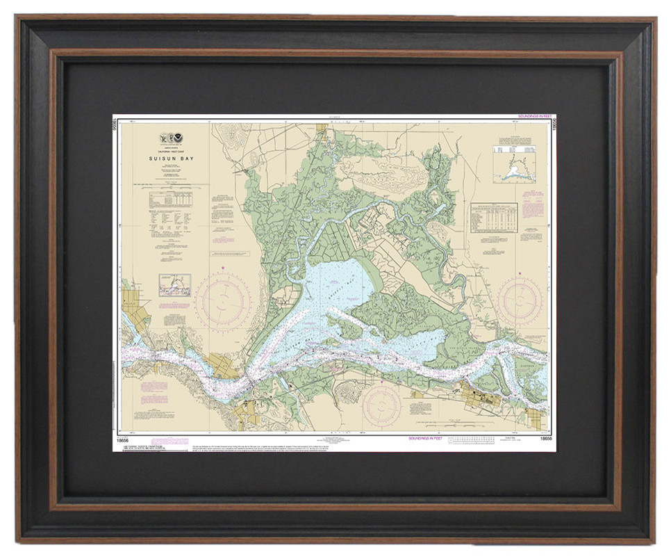Poster Size Framed Nautical Chart, Suisun Bay - Traditional - Prints ...
