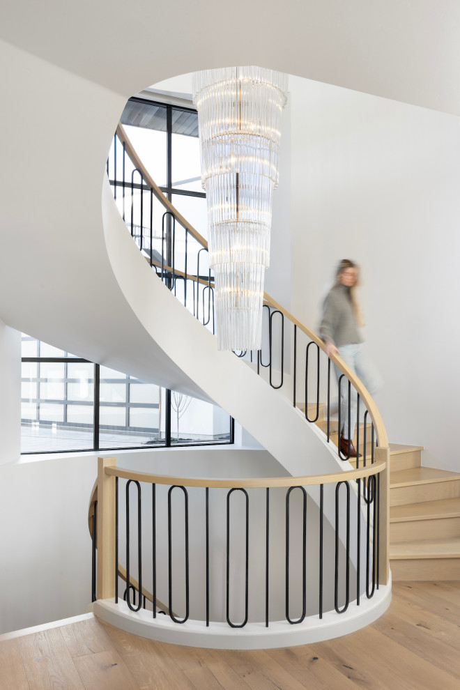 Interior - Circular Stair with Wood and Iron Balustrade - Contemporary ...