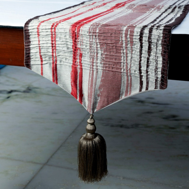 Decorative Table Runner Red Jacquard Silk, Tassels, Rory, 14"x48 ...