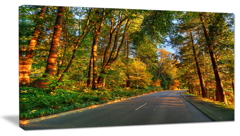 Road Through Yellow Forest, Extra Large Landscape Canvas Art Print, 32 ...