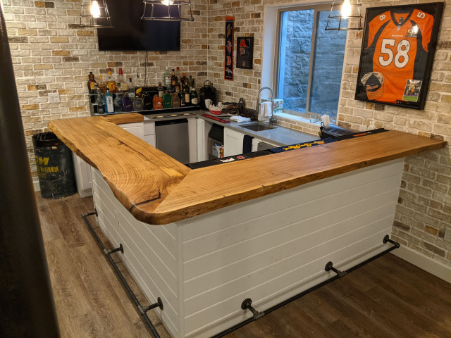 Elm Slab Bar with Drink Rail - Transitional - Home Bar - Denver - by ...