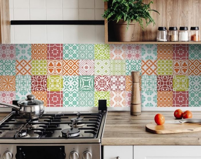 7" X 7" Muted Brights Mosaic Peel and Stick Removable Tiles ...