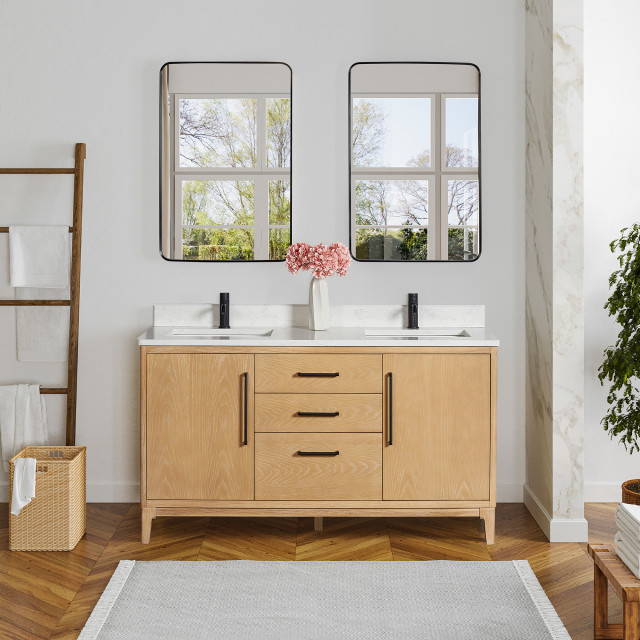 Gara Bath Vanity, Stone Top, 60" - Transitional - Bathroom Vanities And ...