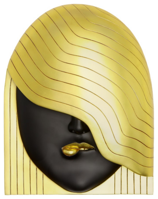 Fashion Faces Wall Art, Large, Her Left Wave, Black and Gold, 23x6x30"H ...