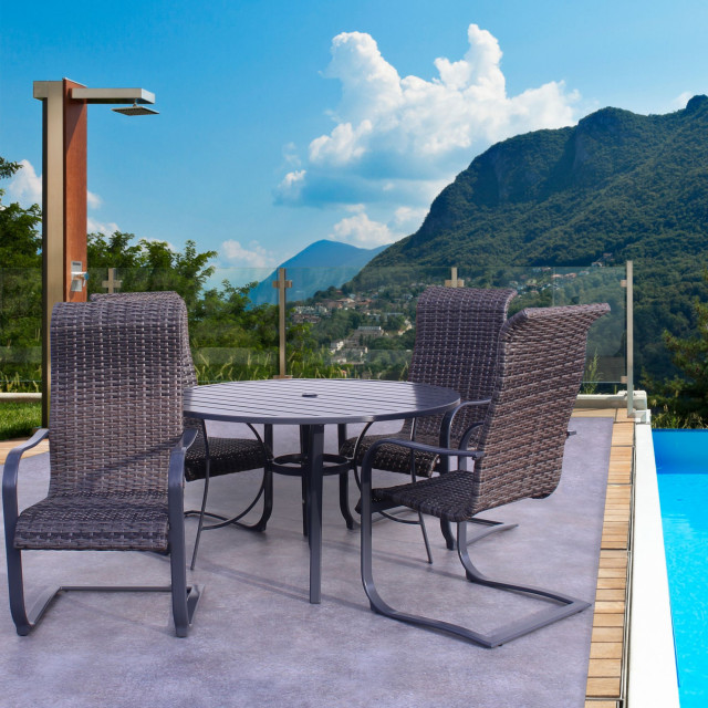 Courtyard Casual Santa Fe Dark Gray 5-Piece 48" Round Wicker Spring ...