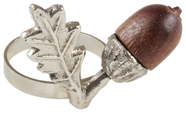 Classic Acorn Design Napkin Rings, Set of 4, Sliver - Contemporary ...