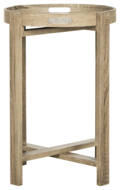 Robbie Retro Mid Century Tray Top Side Table, Light Oak - Transitional ...