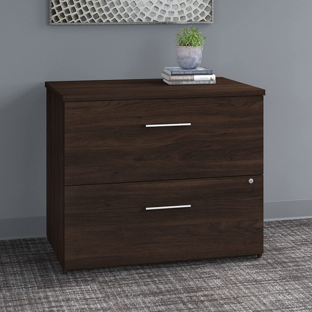 Stylish Wooden Filing Cabinet: 2 Locking Drawers, Pull Handles, Black ...