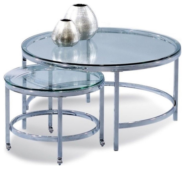 Maklaine Round Cocktail Table on Casters in Chrome and Glass ...
