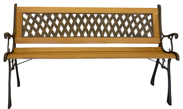 Basket Weave Iron and Wooden Park Bench, Resin Back Insert, V2 ...
