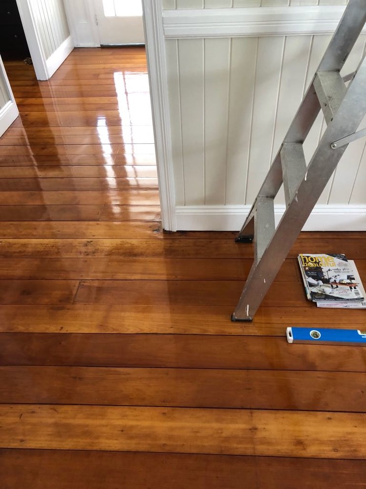 Matching timber benchtop in room with existing timber flooring | Houzz AU