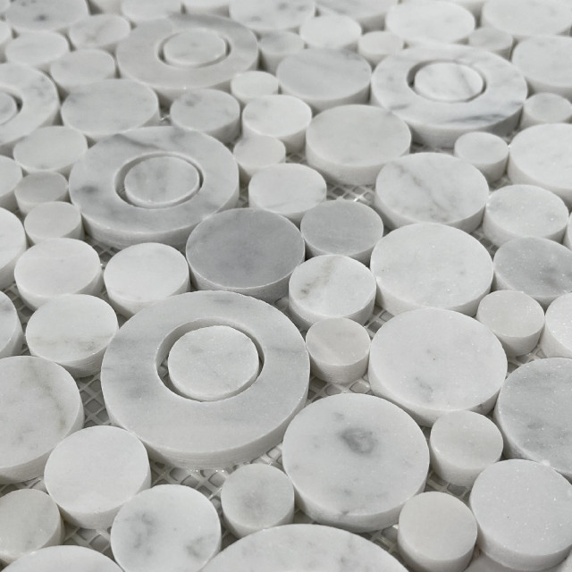 Bubble Mosaic Tile Carrara Venato Carrera Marble Circle Honed, 1 sheet ...
