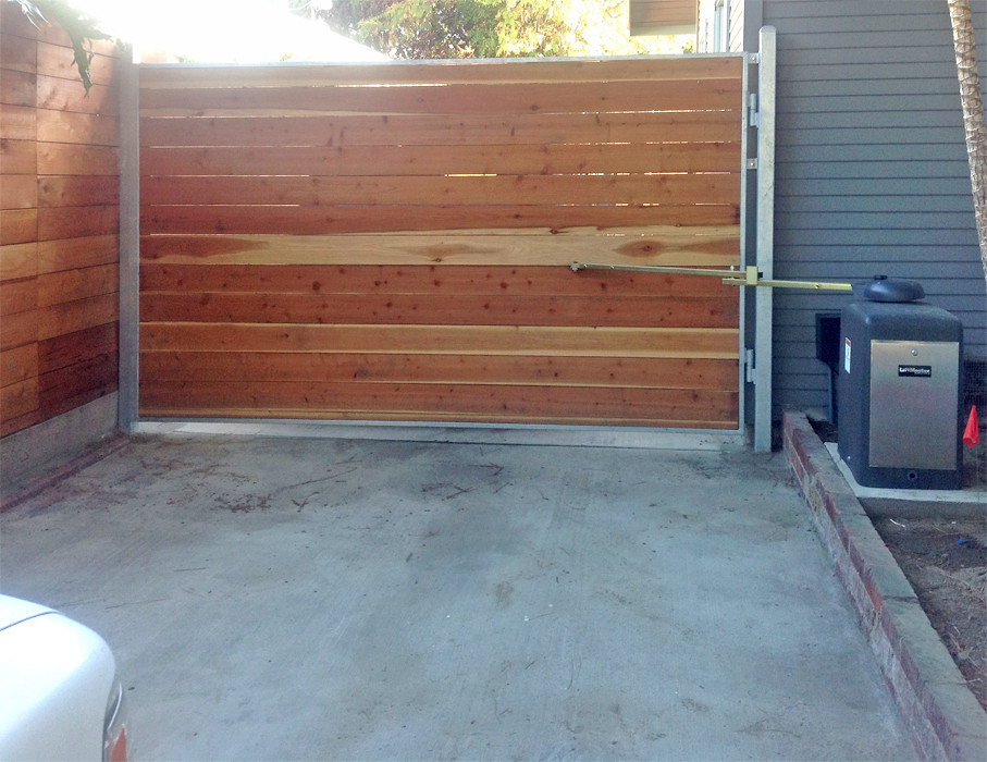 Custom Redwood Driveway Gate & Fence - Los Angeles - by Flores Artscape ...