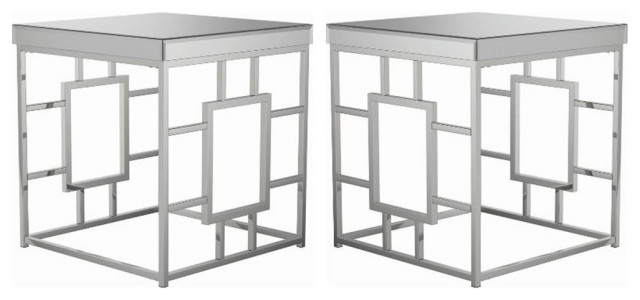 Home Square Geometric Frame Square End Table in Chrome - Set of 2 ...
