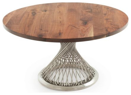 Modern Twisted Spoke Hardwood Dining Table- Silver Base, 66x66x31 ...