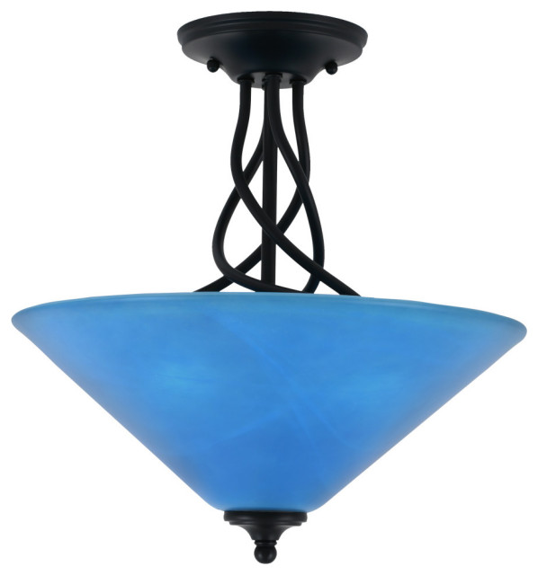 Capri 3-Light Semi-Flush Mount, Matte Black/Blue Italian - Contemporary ...