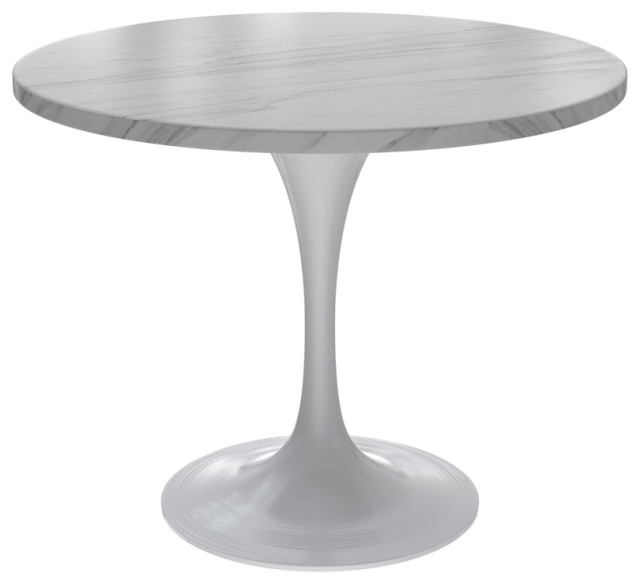 36 Round Dining Table, White Base with Sintered Stone White Top ...