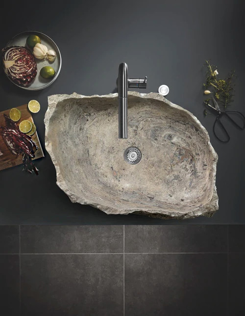 Silver Travertine Rustic Natural Stone Vessel Sink Hand Chiseled ...
