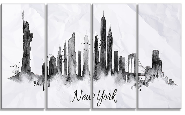 "Silhouette Ink New York" Cityscape Glossy Metal Wall Art, 48"x28" 4 ...