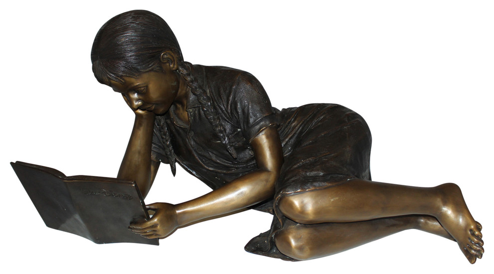 Girl laying reading a book Bronze Statue - Size: 36"L x 17"W x 18"H ...