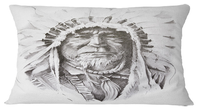 Native American Indian Portrait Throw Pillow, 12"x20 - Southwestern ...