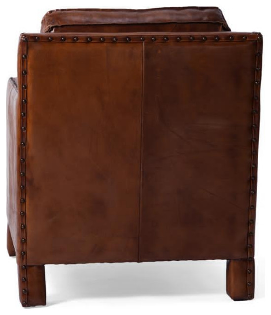 Club Armchair Distressed Genuine Leather Accent Chair - Rustic Brown ...