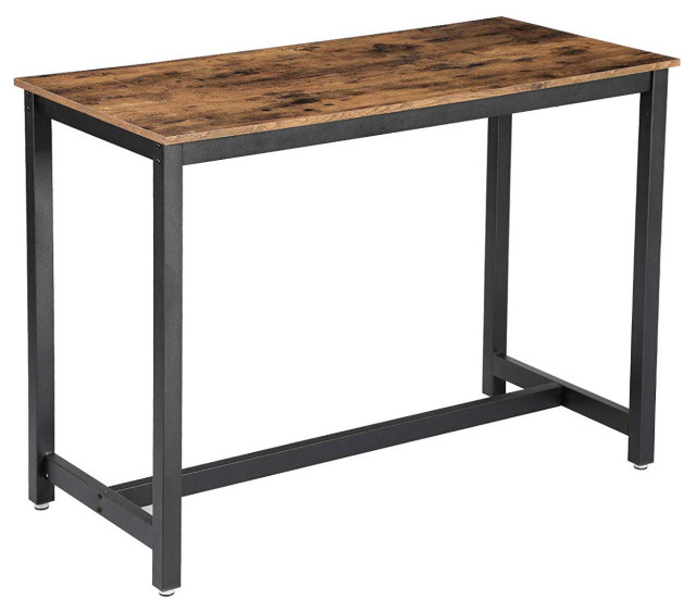 Multifunctional Iron Base Wooden Bar Table with Adjustable Feet, Brown ...