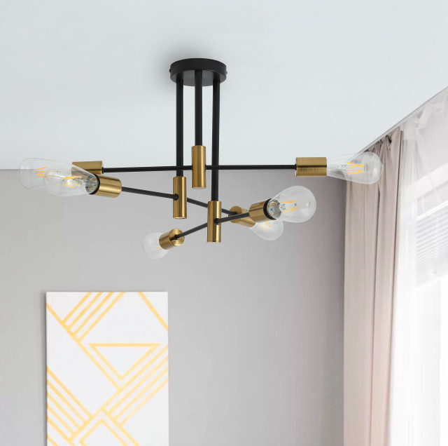 Sputnik Ceiling Light Modern Linear Semi Flush Mount Light, 6-Light ...
