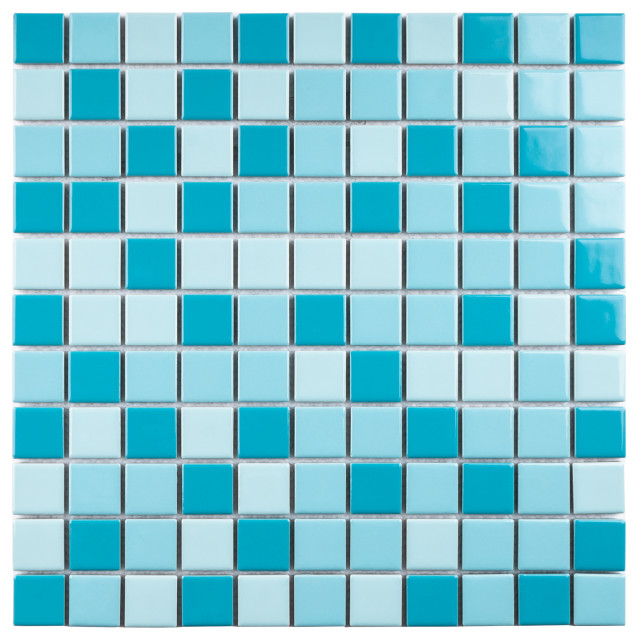 11.75"x11.75" Lisle Grid Mosaic Tile Sheet, Creamy Blue - Contemporary ...