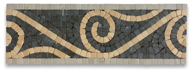 Marble Mosaic Border Insert Listello Tile Swirl Nero 4x12 Tumbled, 1 ...