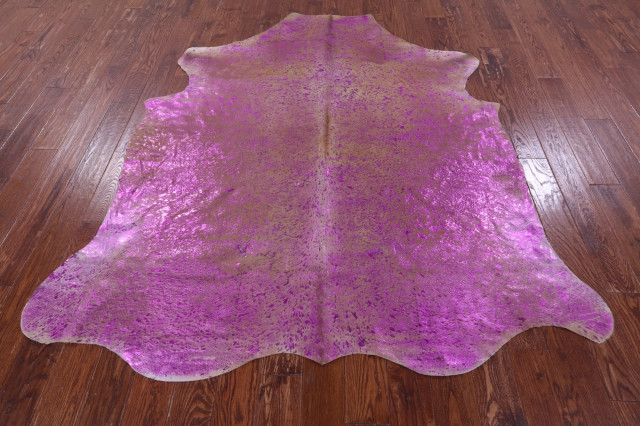 7' 1" X 6' 5" Pink Metallic Cowhide Rug C2133, 7' 1" X 6' 5 ...