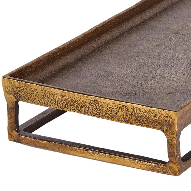 Rustic Minimalist Textured Brass Bronze Raised Tray Display Riser Metal ...