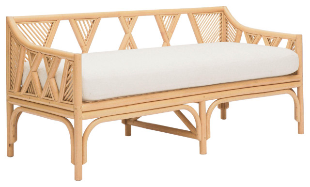 Jayla Natural Rattan Bench - Natural,White - Tropical - Accent And ...
