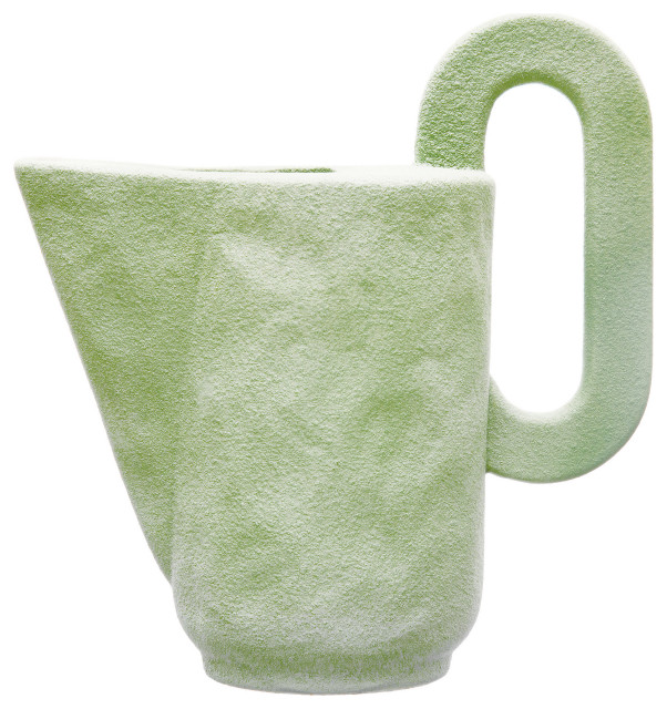 Modern Decorative Stoneware Pitcher with Handle, Sand Finish, Mint ...