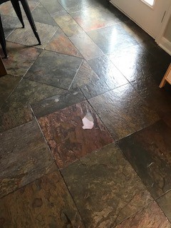 Older slate tile flaking (in kitchen)