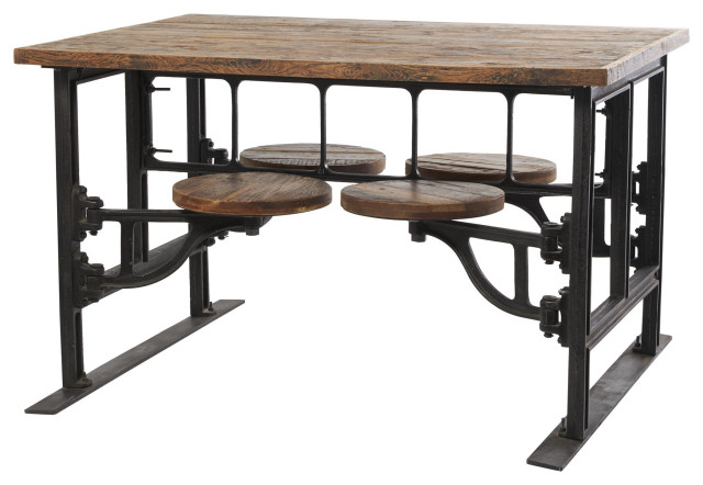 Rectangular Dining Table, Metal Frame With Built-In Round Chairs, Matte ...