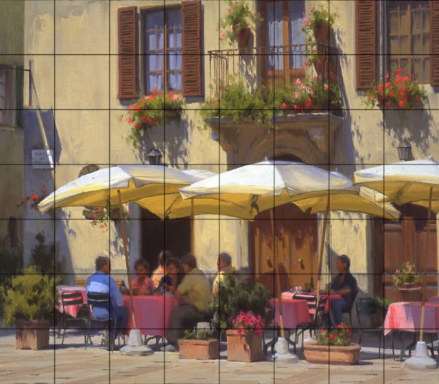 Tile Mural Kitchen Backsplash Tuscan Umbrellas by Jimmy Dyer, 34" W x ...