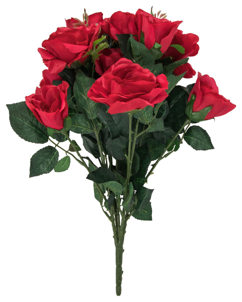18" Red Artificial Floral Rose Bush - Artificial Flower Arrangements ...