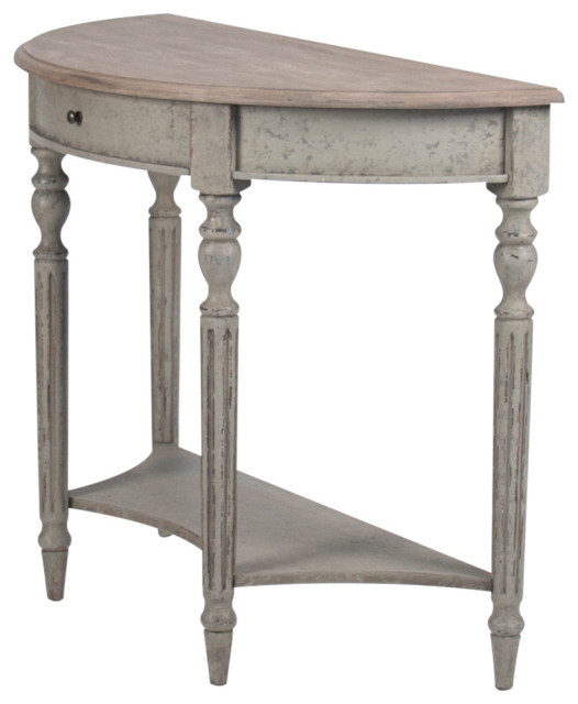 Demi Lune Wall Console, Reclaimed Top, Faux Olive Green Base - French ...
